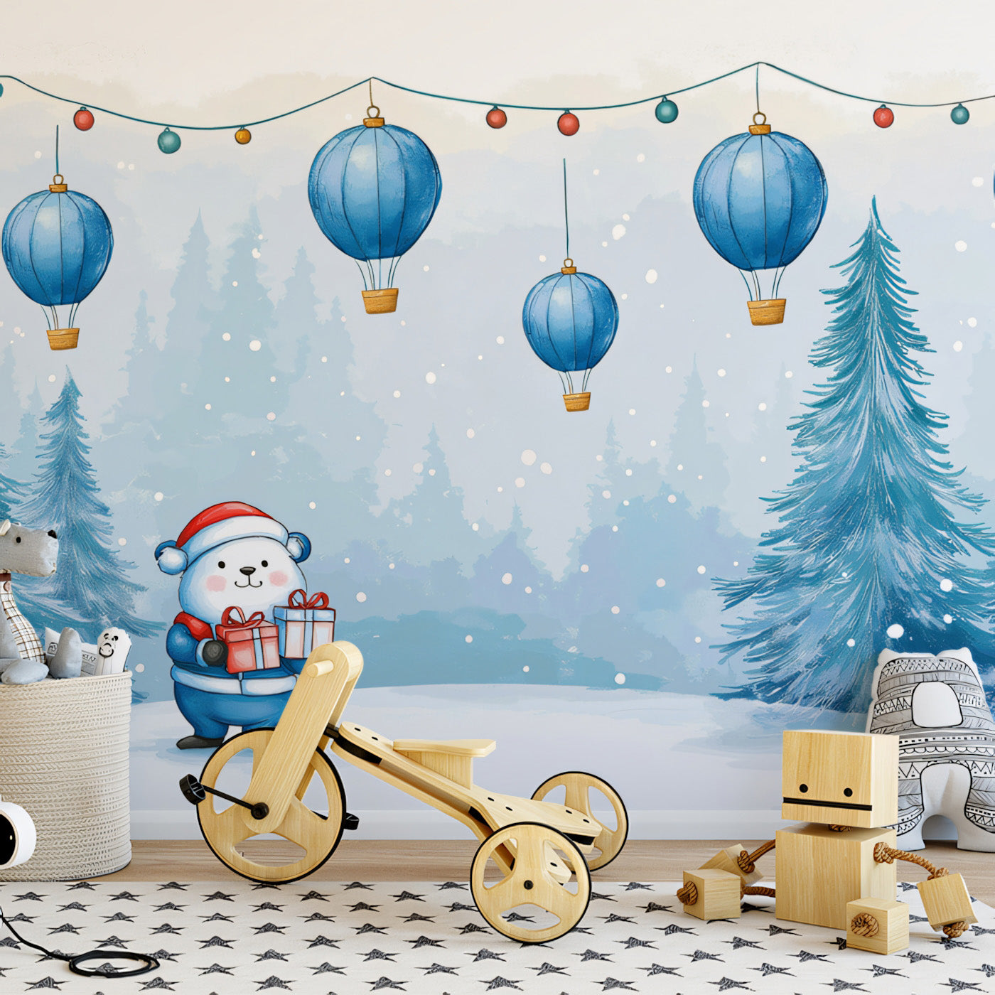 Polar Bear's Balloon Parade Mural Wallpaper | Blue and Red — Vivawalls ...