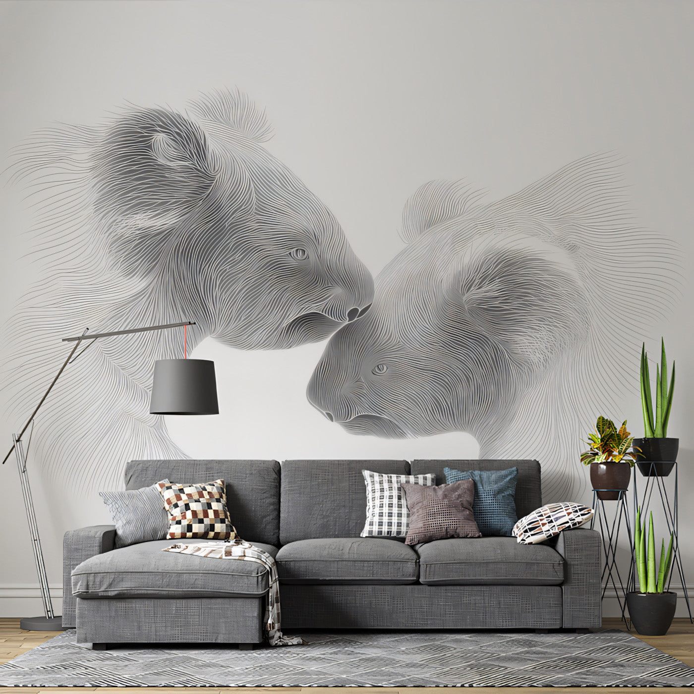 Koala Contour Line Portrait Serene Wildlife Art Mural Wallpaper | Mono ...