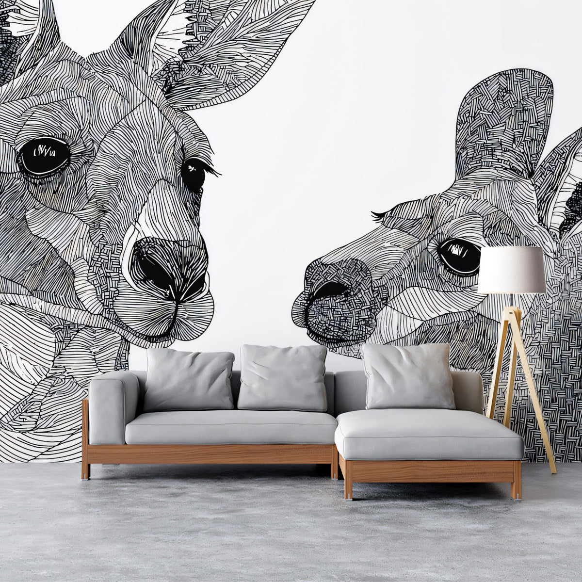 Kangaroo Abstract Line Art Geometric Linework Mural Wallpaper | High-C ...