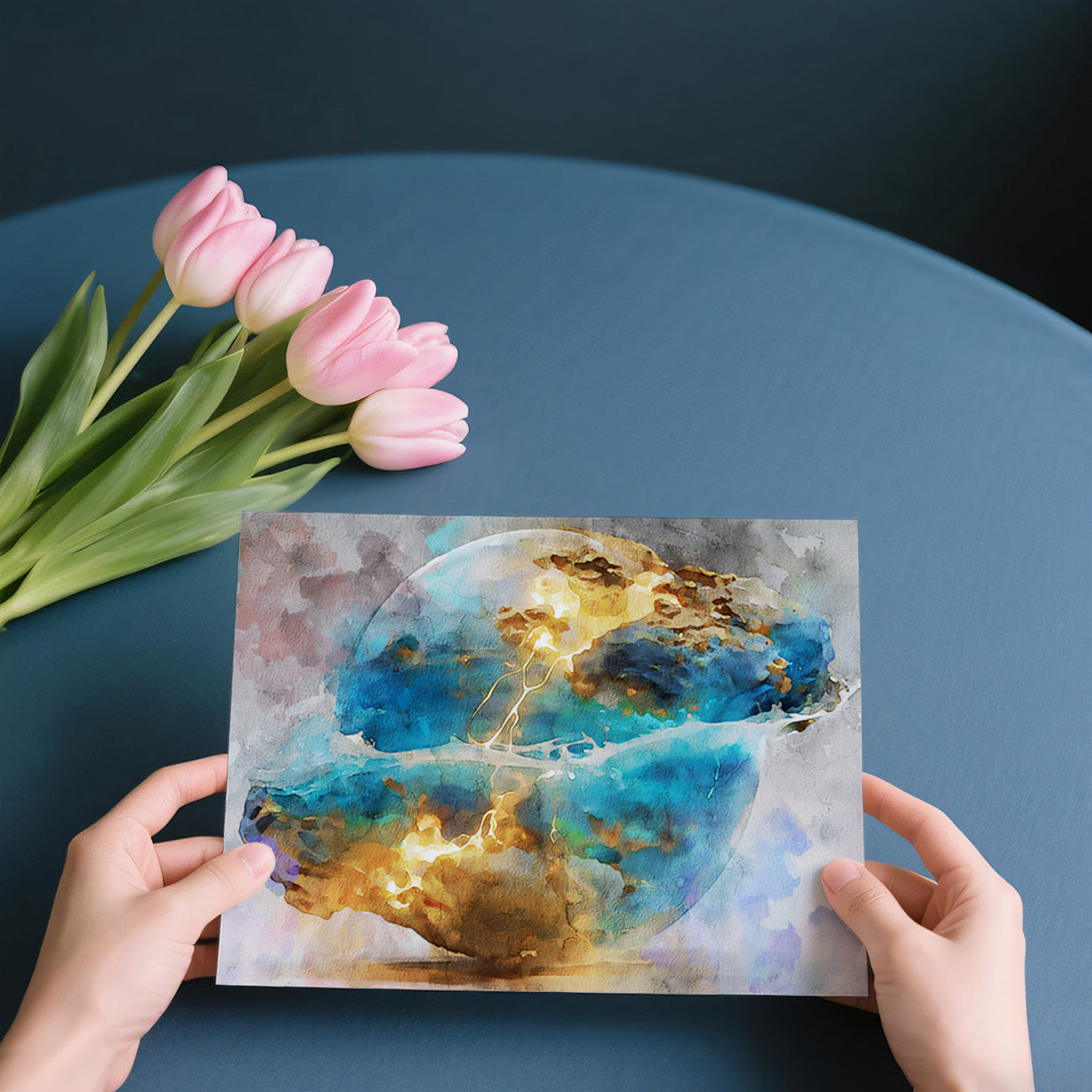 Ethereal Abstract Celestial Orb Mural Wallpaper | Watercolor Wash, Blu ...