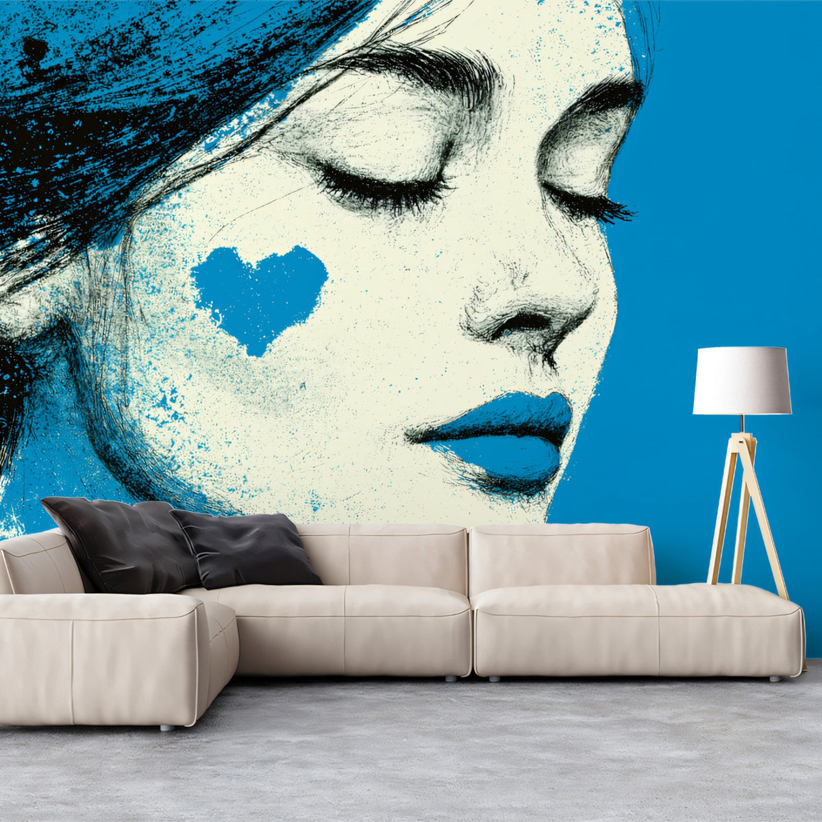 Urban Pop Art Heart Portrait Mural Wallpaper | Gritty Blue Graphic, St ...