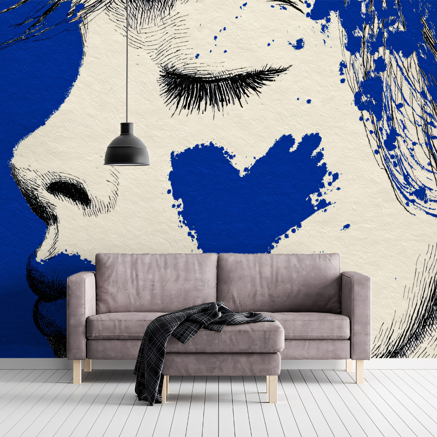Textured Blue Heart Pop Art Mural Wallpaper | High Contrast Street Por ...