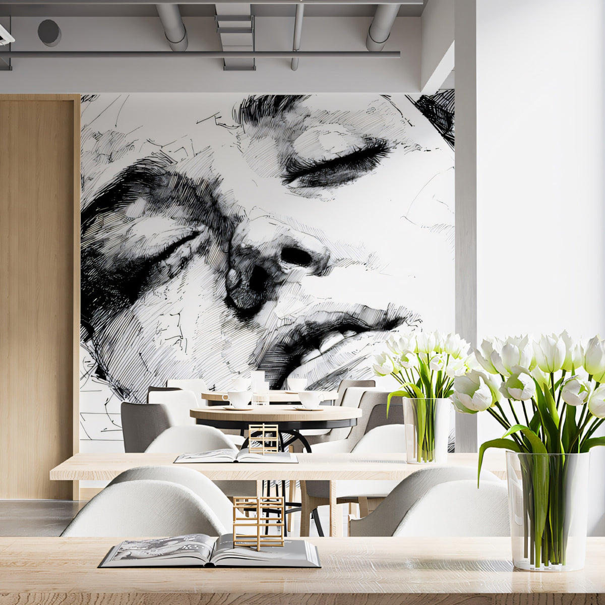 Schematic Architectural Portrait Mural Wallpaper | Grid Line Overlay ...