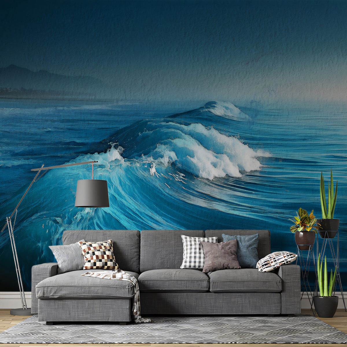Realistic Blue Ocean Wave Oil Painting Mural Wallpaper | Textured Seas ...