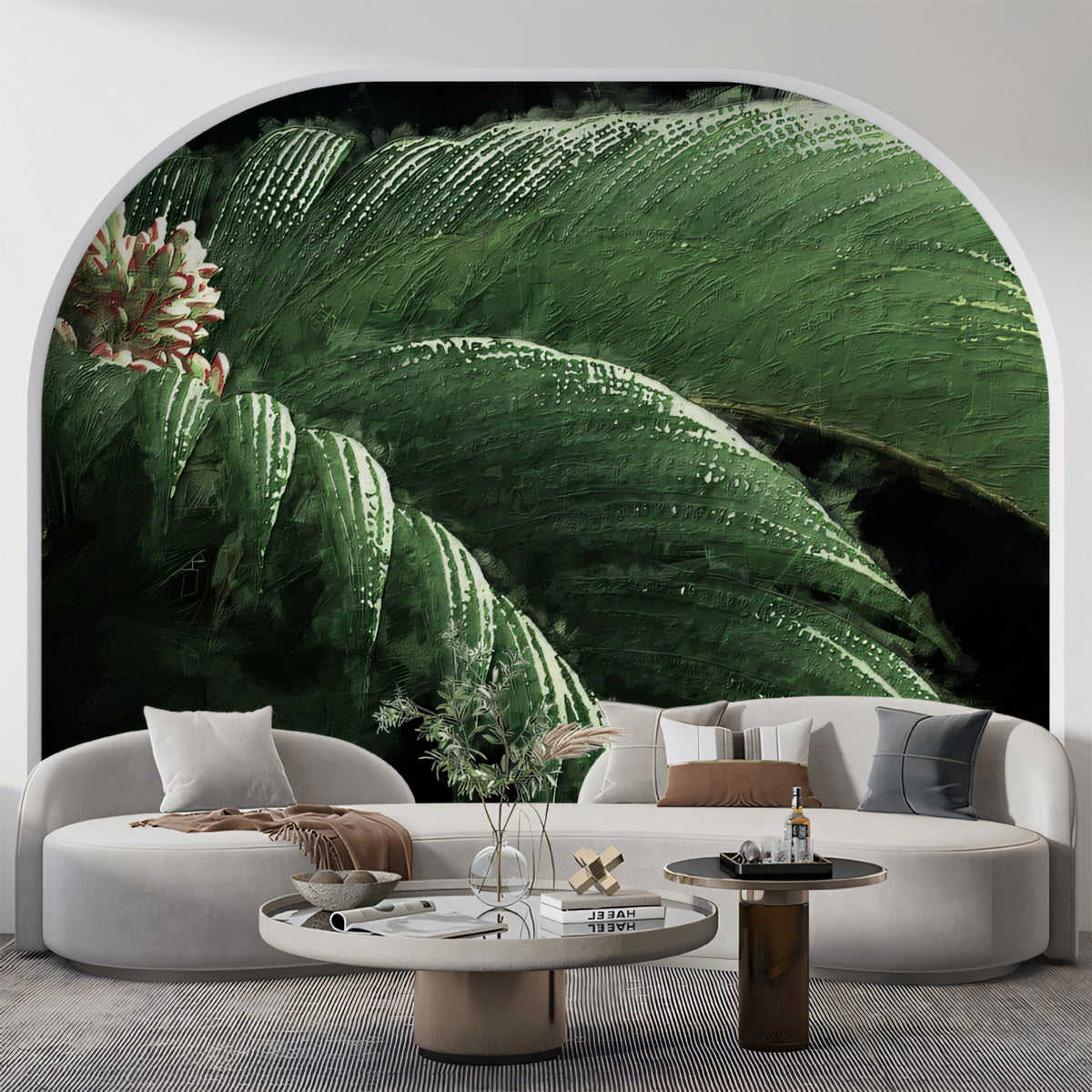 Green Fern Leaves Texture Oil Painting Mural Wallpaper | Lush Botanica ...