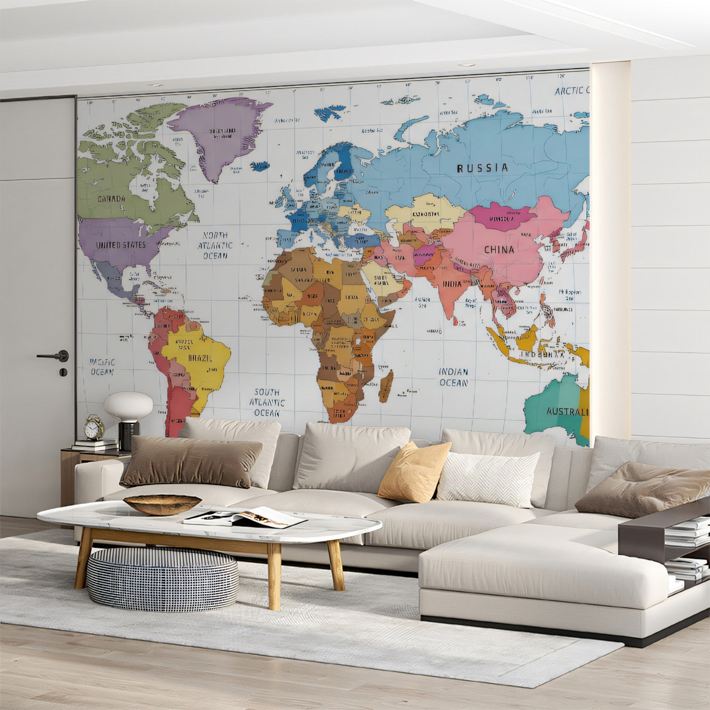 Colorful Political World Map Mural Wallpaper | Educational Geography A ...