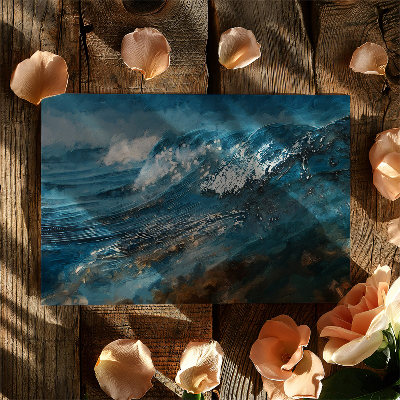 Deep Blue Crashing Ocean Wave Mural | Powerful Impasto Marine Art Wall ...