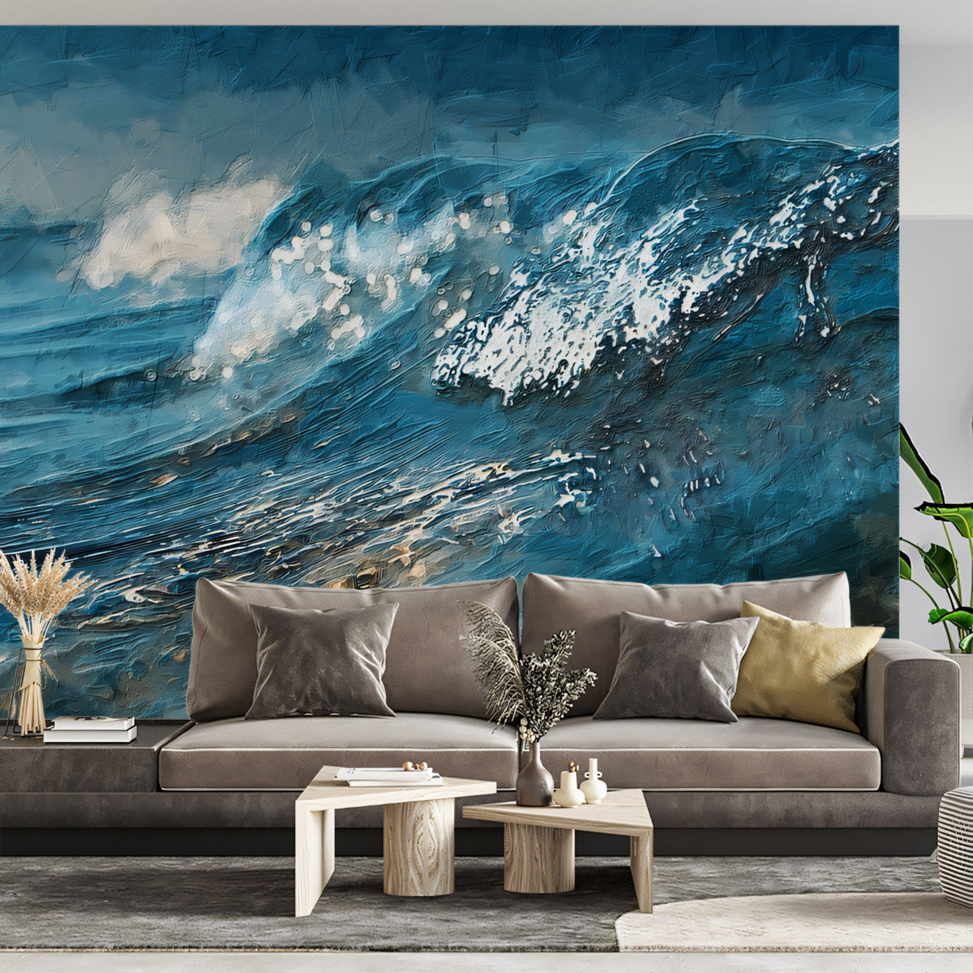 Deep Blue Crashing Ocean Wave Mural | Powerful Impasto Marine Art Wall ...