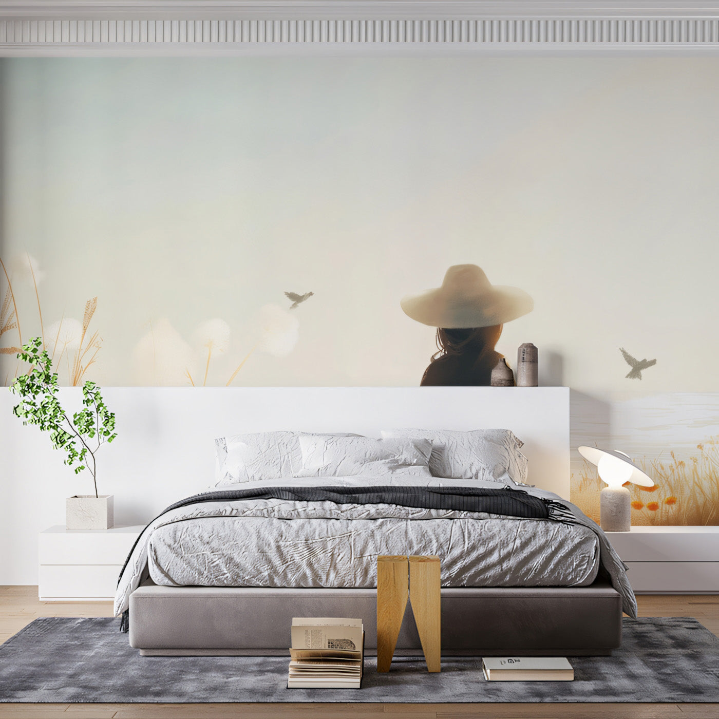 Sun-Kissed Solitude Mural - Minimalist Ethereal Meadow Decor ...