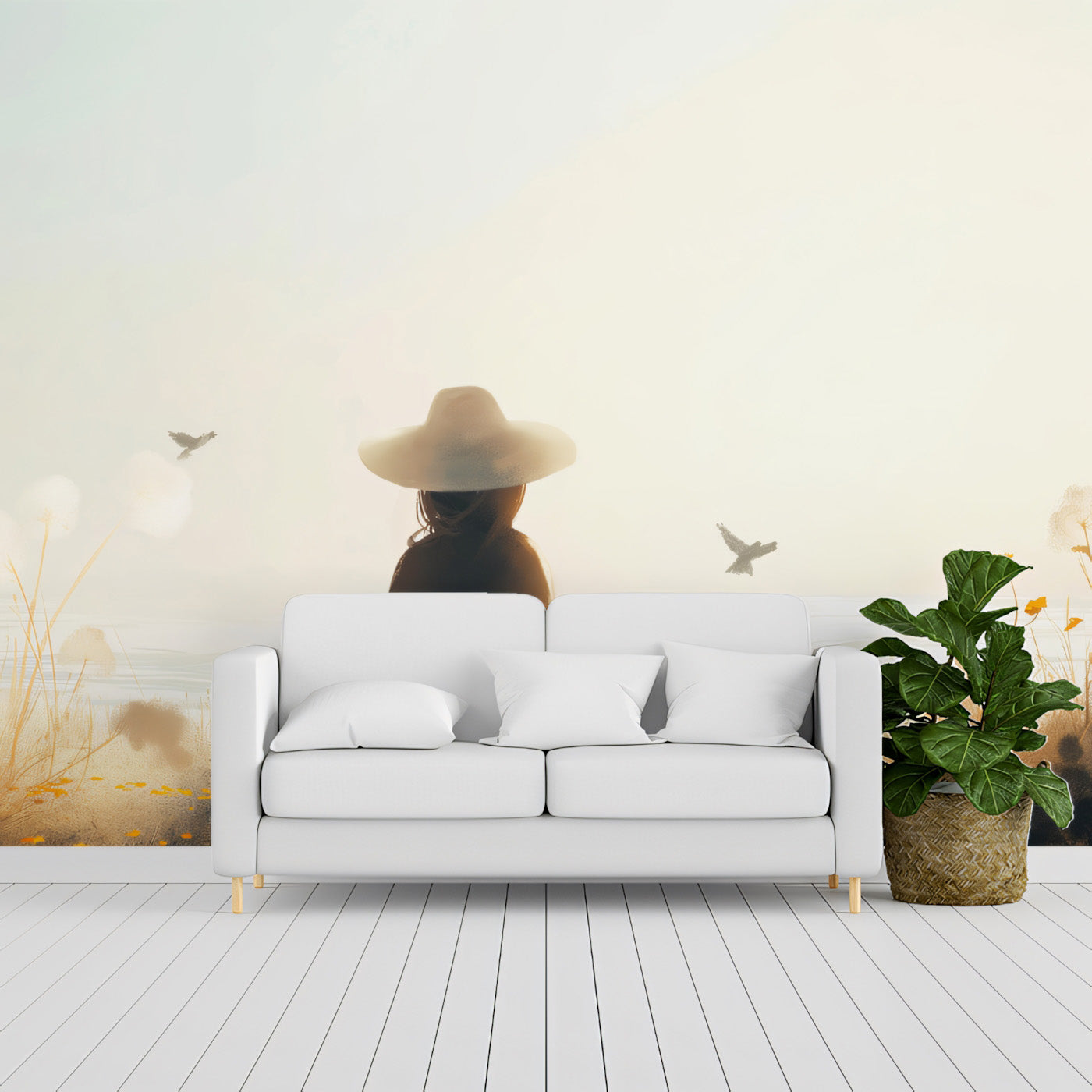 Sun-Kissed Solitude Mural - Minimalist Ethereal Meadow Decor ...