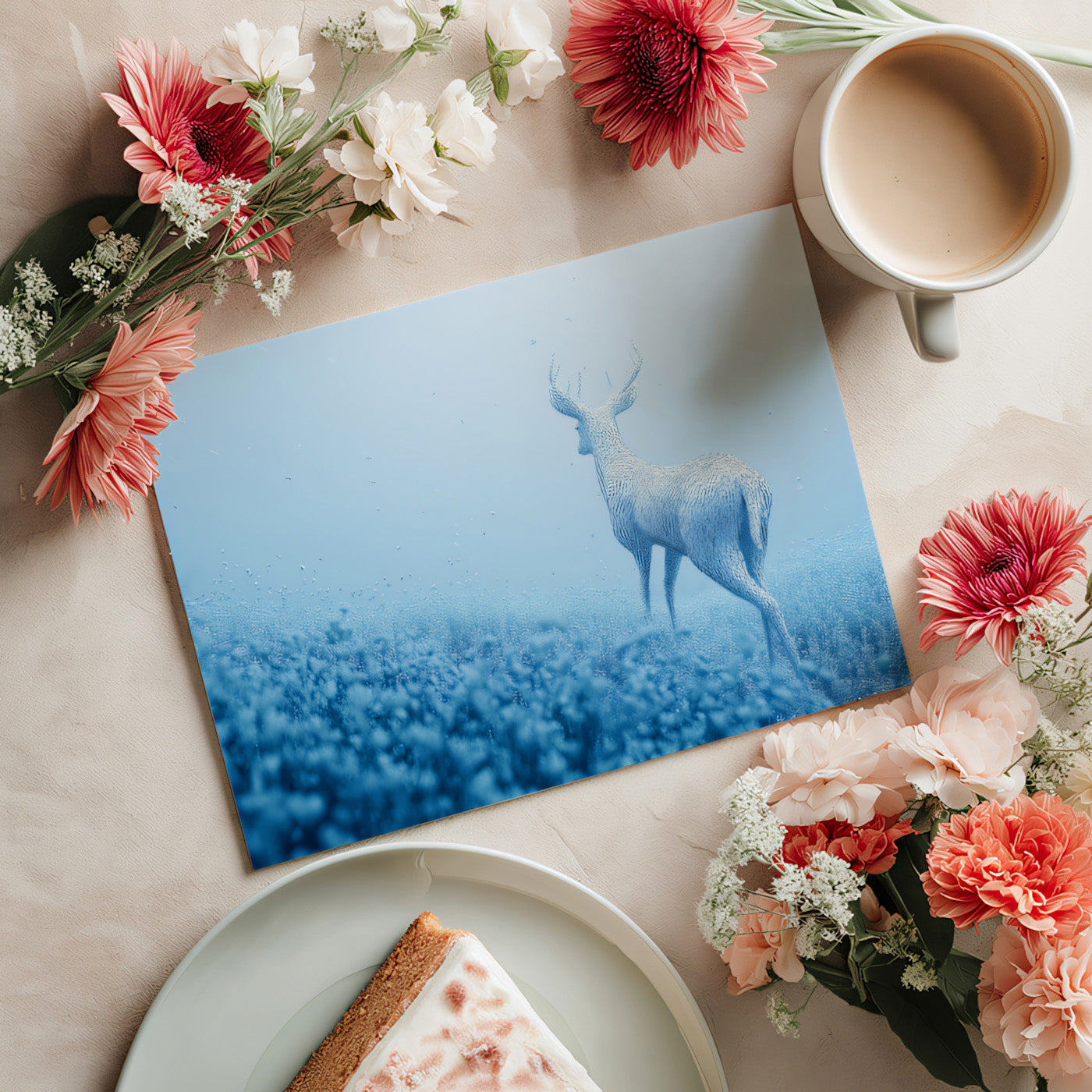 Digital Wireframe Deer Forest Wall Mural | Futuristic Nature Landscape ...