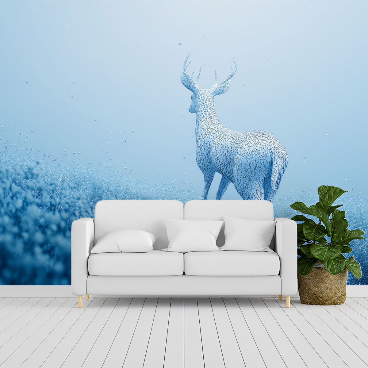 Digital Wireframe Deer Forest Wall Mural | Futuristic Nature Landscape ...