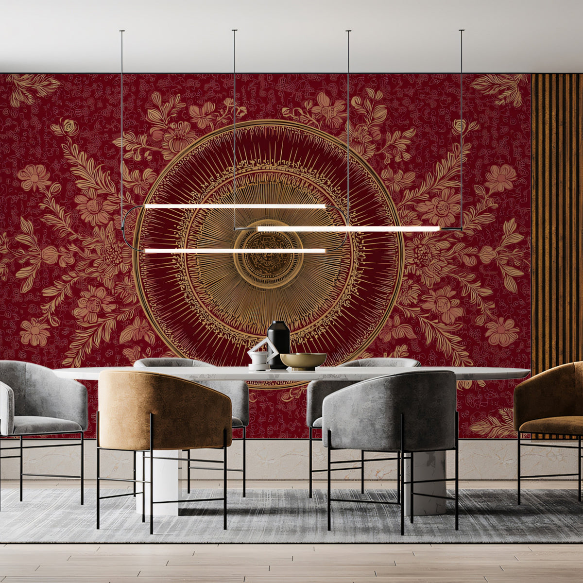 Royal Crimson & Gold Mandala Wall Mural - Luxury Victorian Floral Patt ...