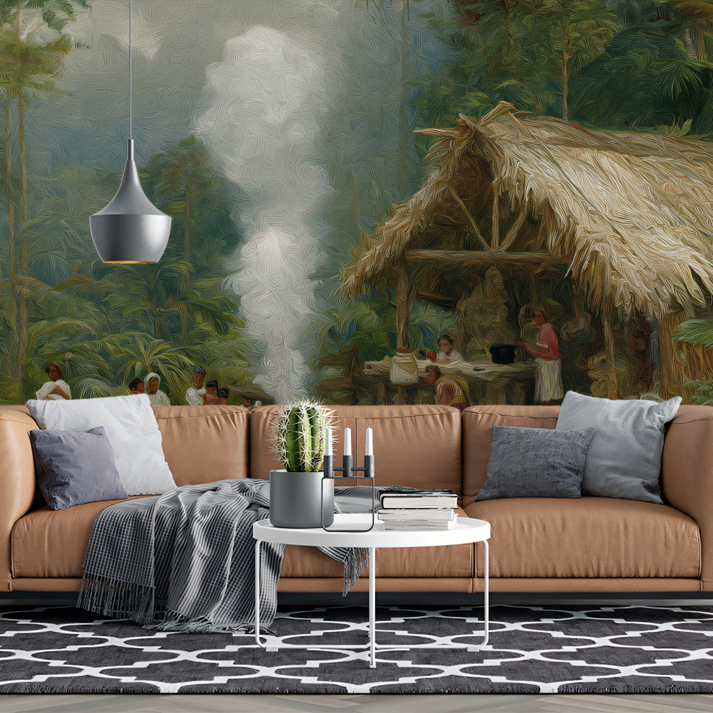 Lush Jungle Settlement Impressionist Wall Mural - Deep Rainforest Natu ...
