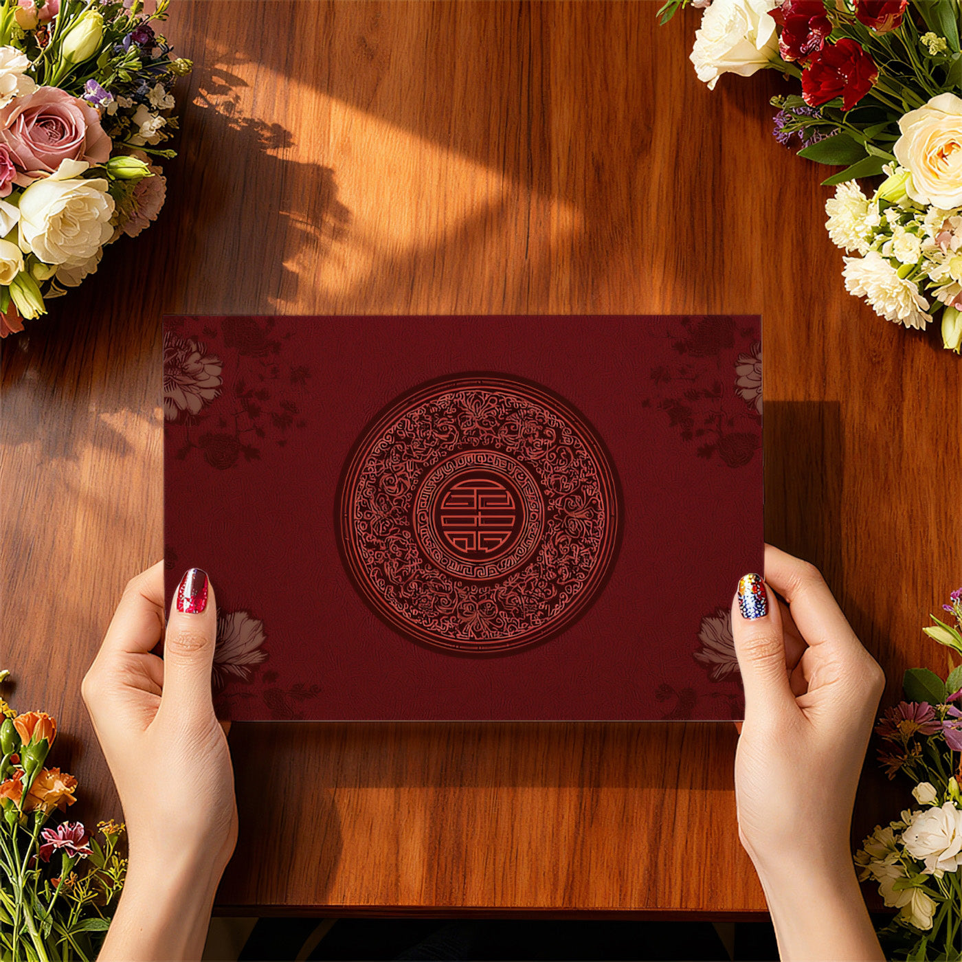 Imperial Red Chinese Heritage Wall Mural - Traditional Longevity Patte ...