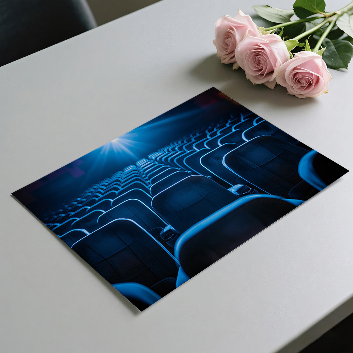 Cinema Premiere Blue Light - Movie Theater Seats Mural — Vivawalls Store