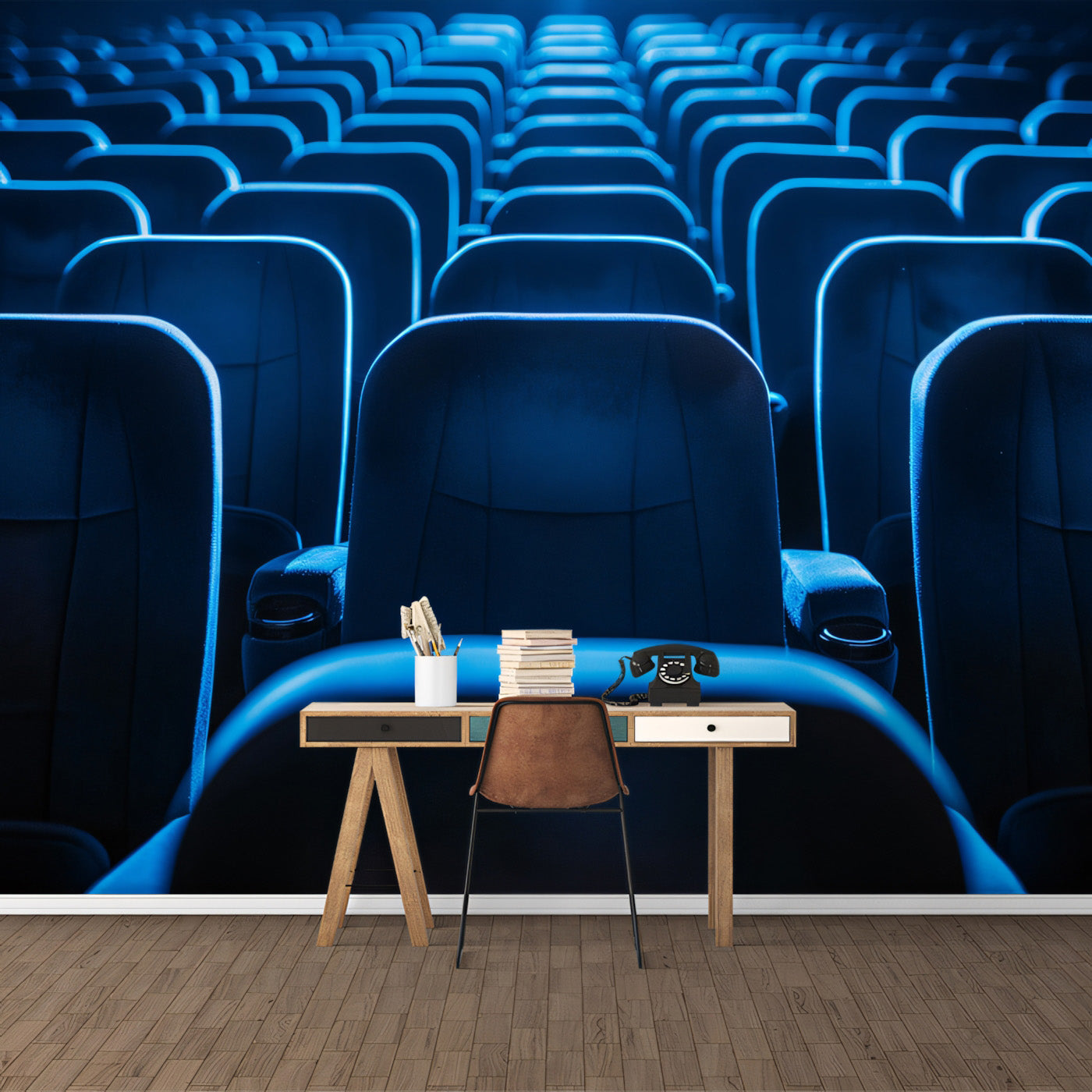 Cinema Premiere Blue Light - Movie Theater Seats Mural — Vivawalls Store