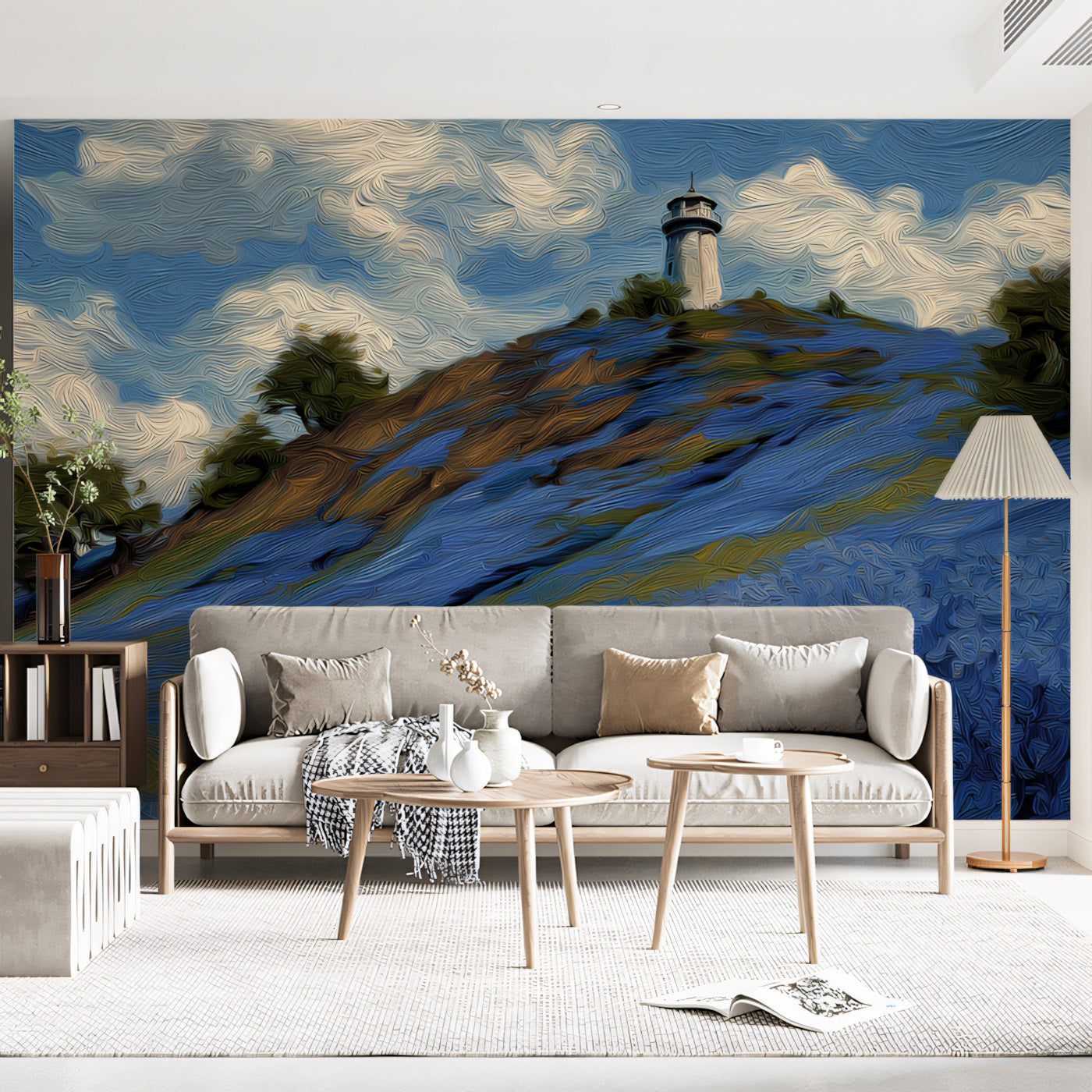 Impressionist Lighthouse Sky - Van Gogh Style Landscape Mural ...