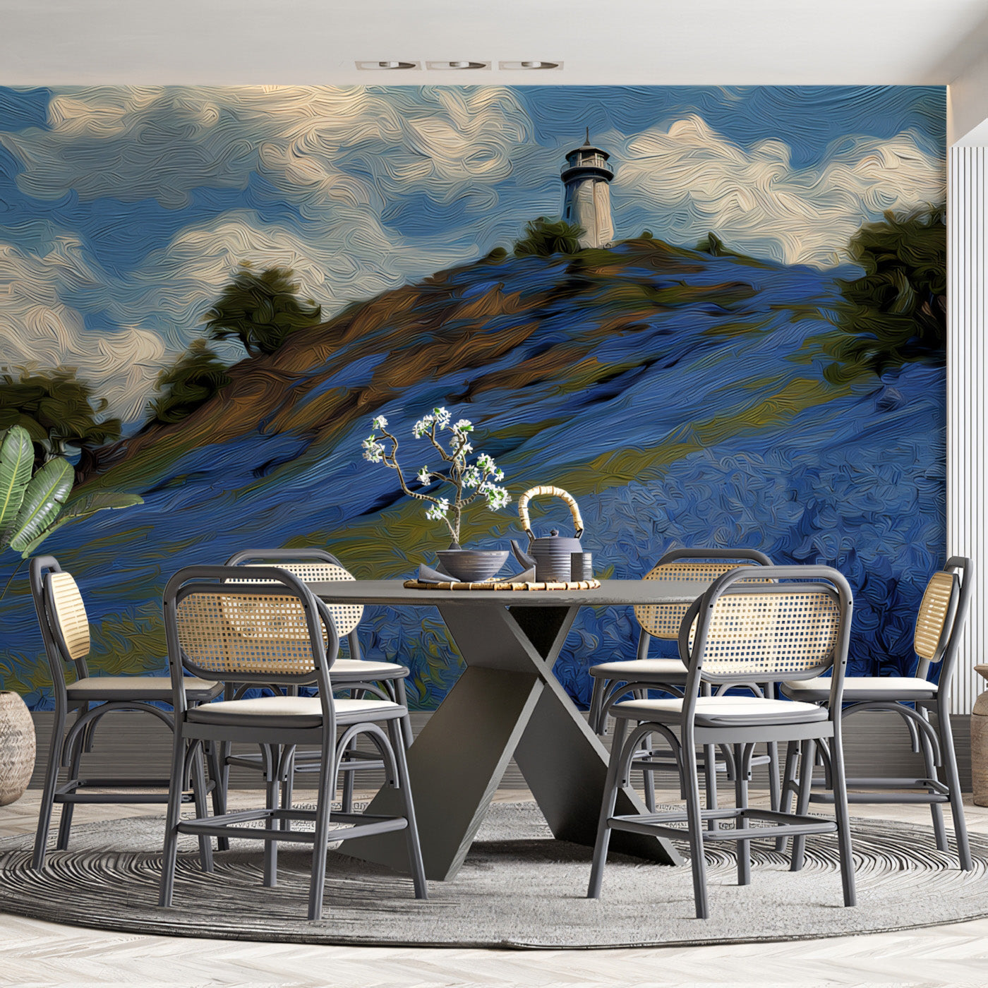 Impressionist Lighthouse Sky - Van Gogh Style Landscape Mural ...