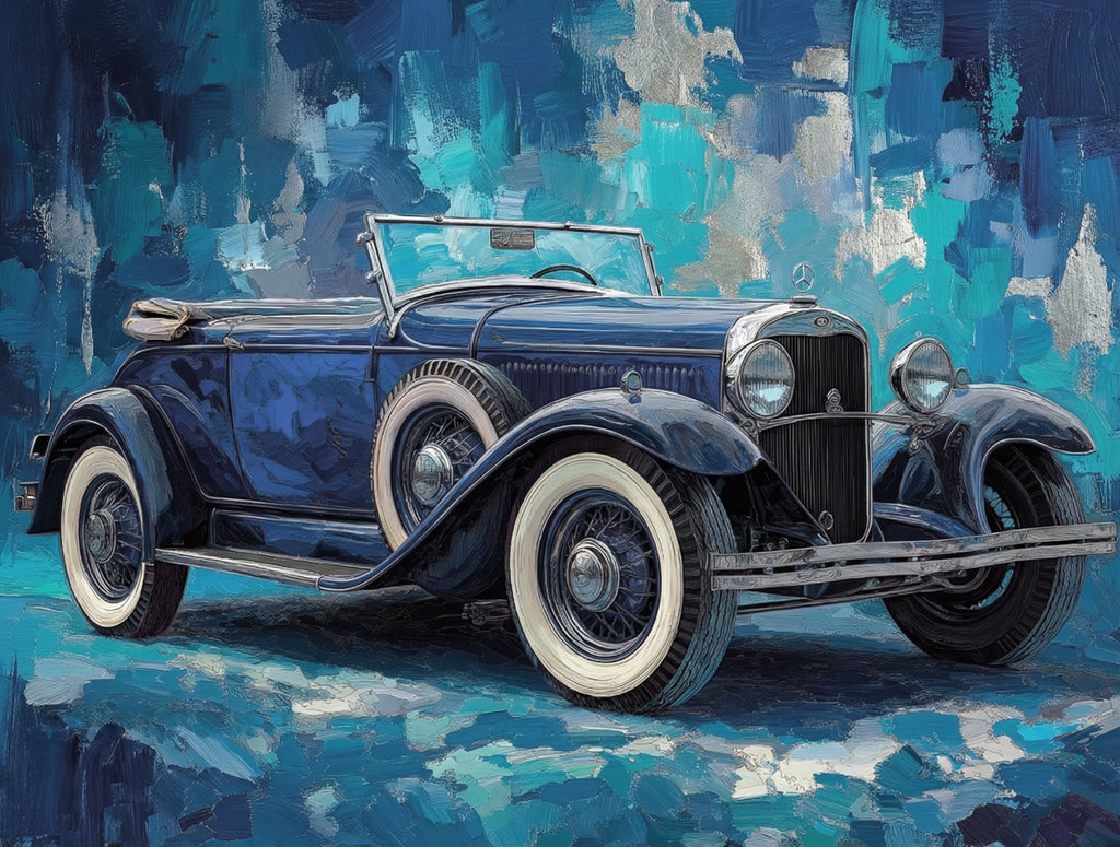 Artistic Blue Retro Convertible Car Oil Painting Mural — Vivawalls Store