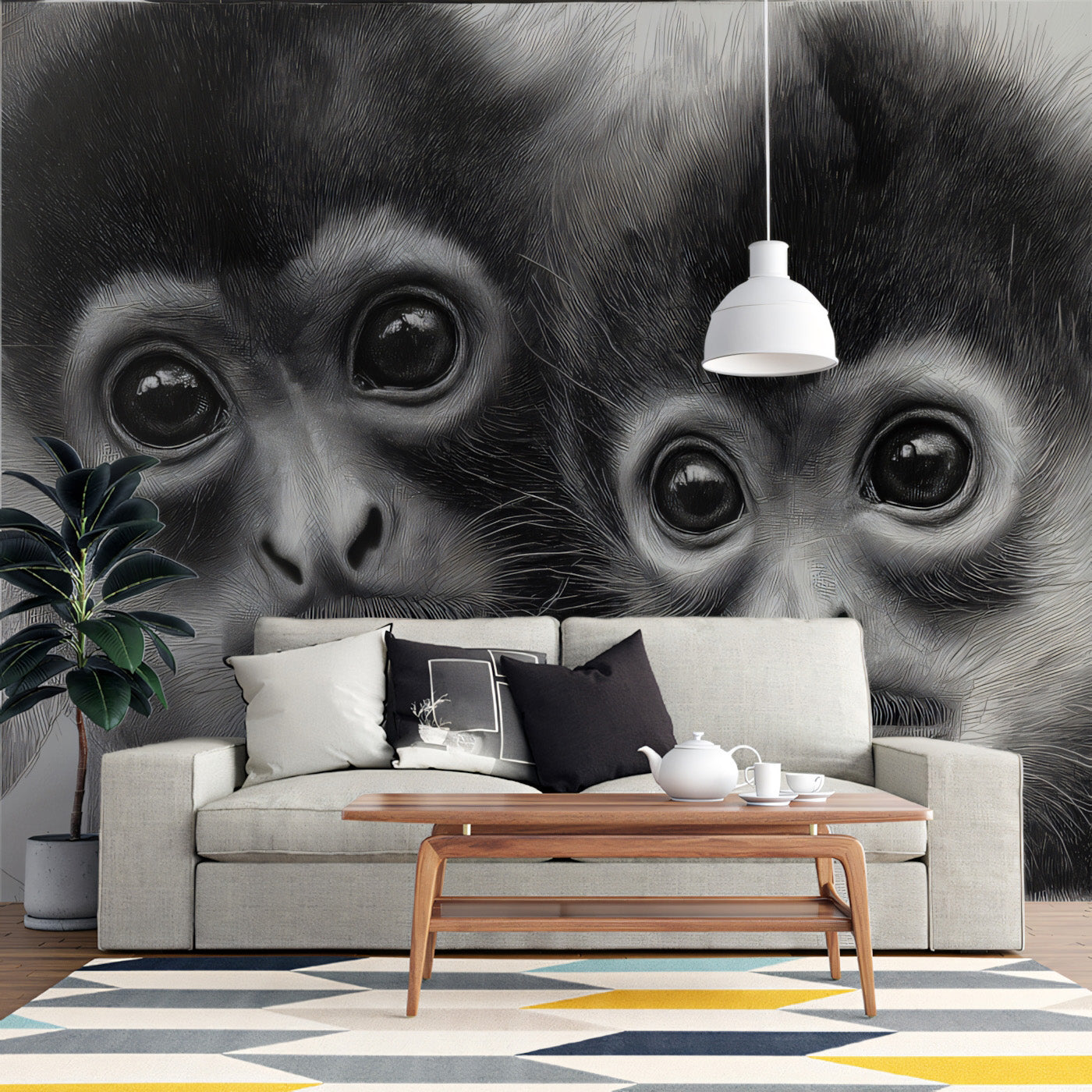 Artistic Black & White Monkey Sketch Wall Mural — Vivawalls Store