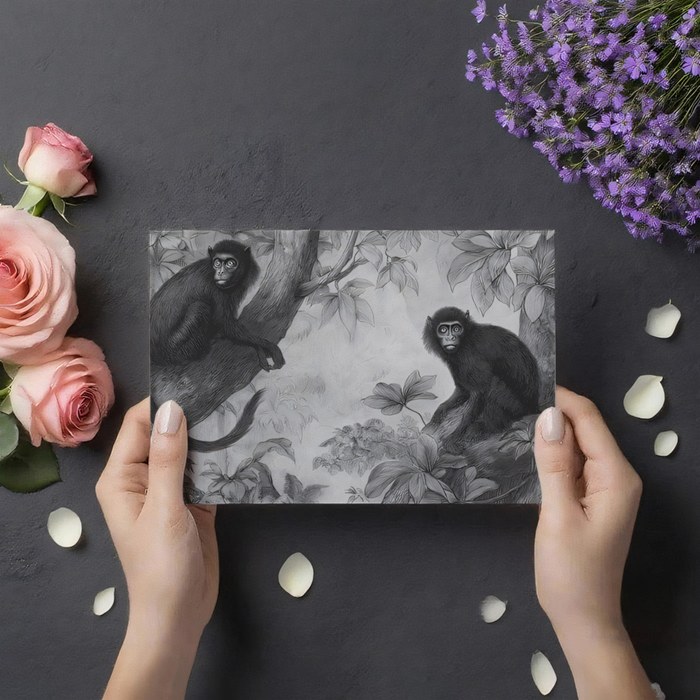 Vintage Etching Jungle Monkeys Wall Mural — Vivawalls Store