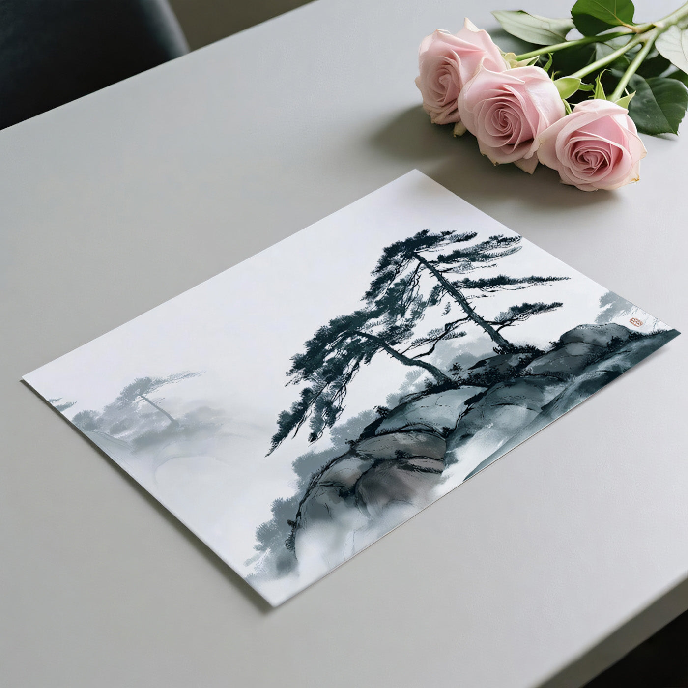 Traditional Chinese Ink Wash Pine & Mountain Mural — Vivawalls Store