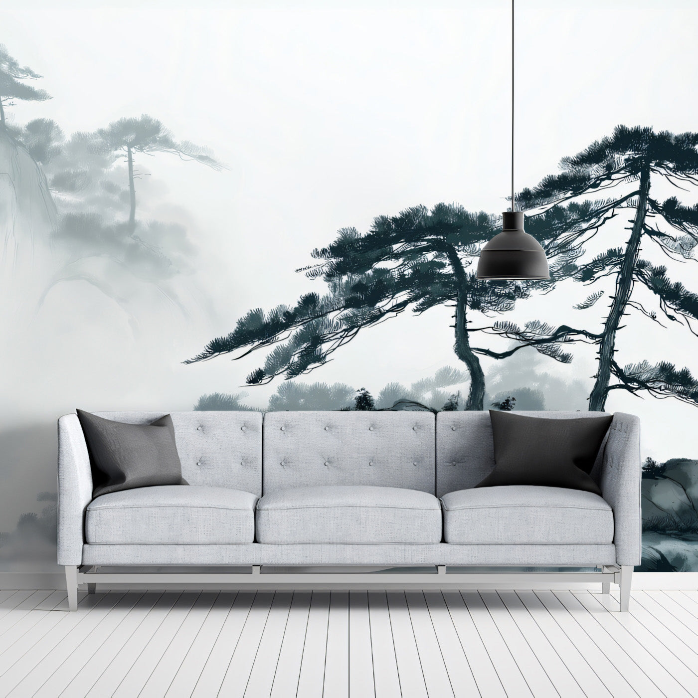 Traditional Chinese Ink Wash Pine & Mountain Mural — Vivawalls Store