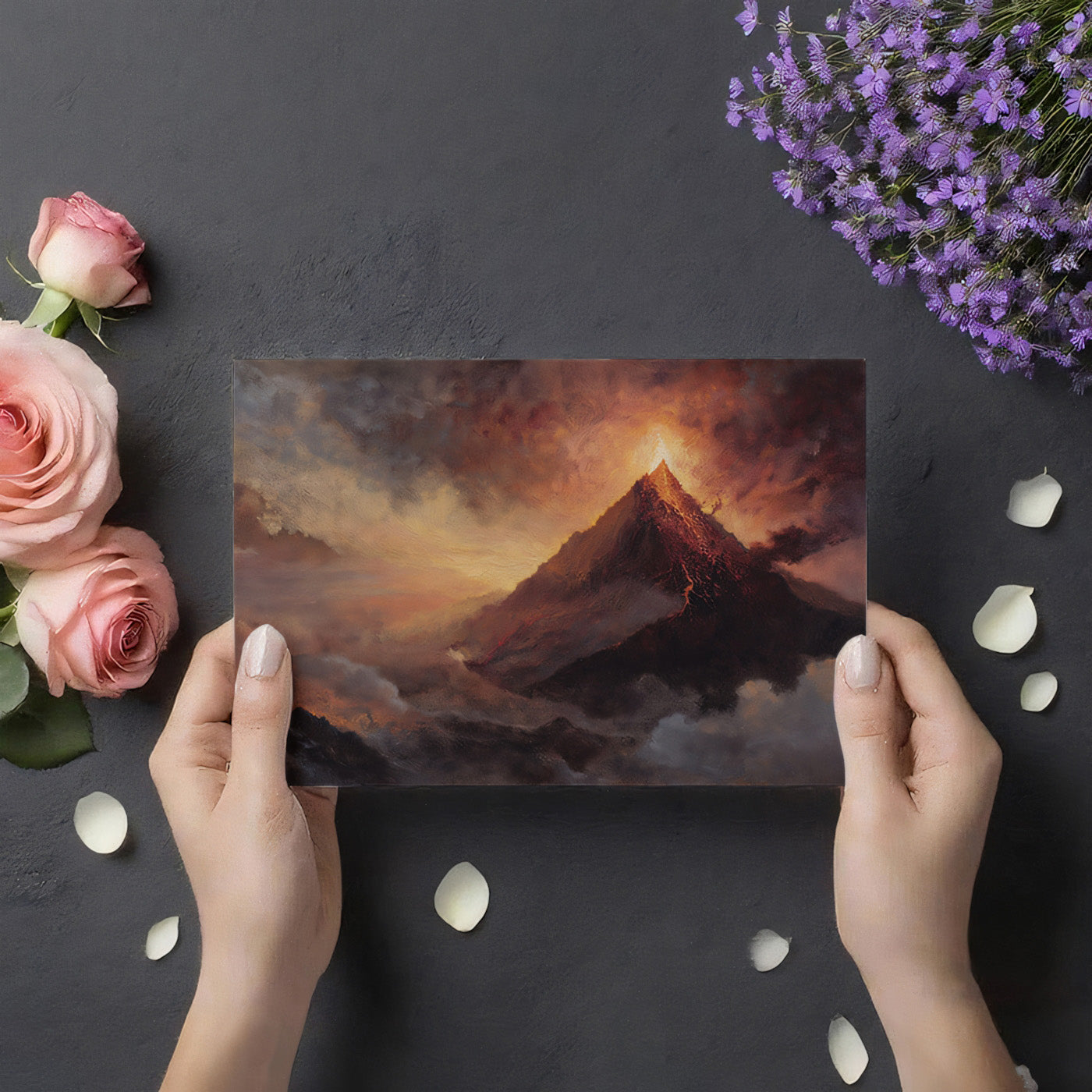 Dramatic Volcanic Eruption Oil Painting Mural — Vivawalls Store