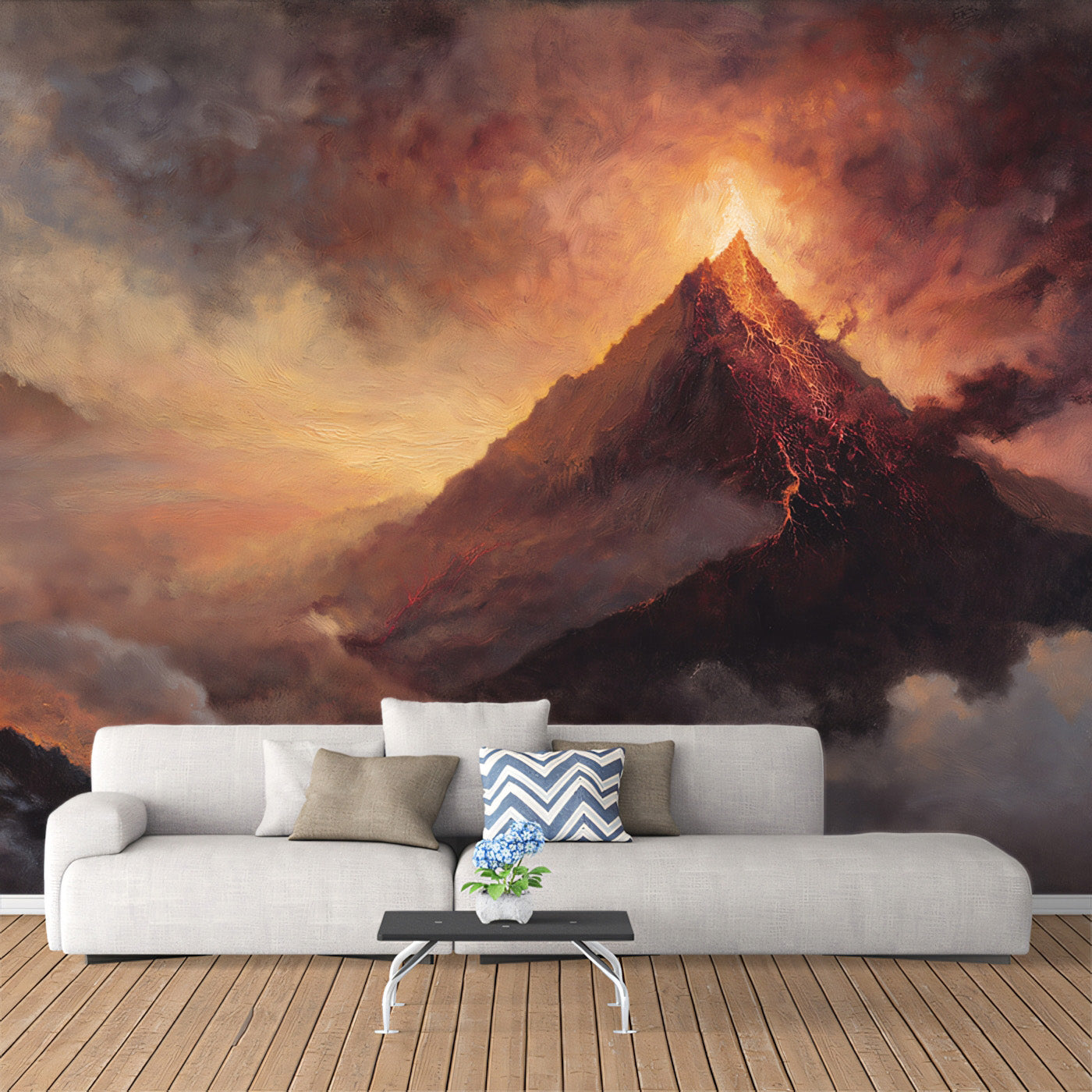 Dramatic Volcanic Eruption Oil Painting Mural — Vivawalls Store