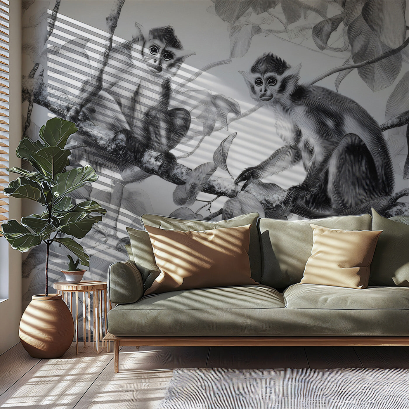 Vintage Scientific Sketch of Two Monkeys Mural — Vivawalls Store