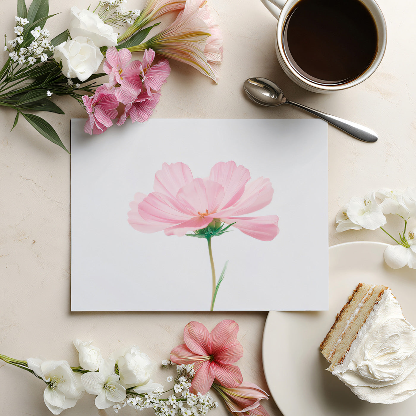 Macro Pink Cosmos Flower Minimalist Mural — Vivawalls Store