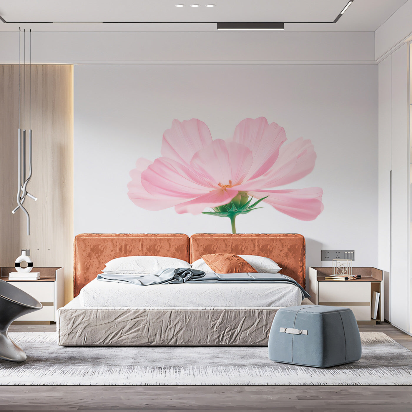 Macro Pink Cosmos Flower Minimalist Mural — Vivawalls Store