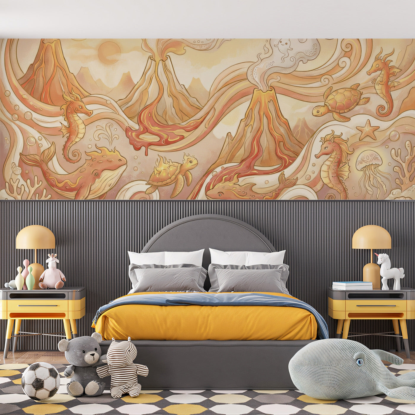 Surreal Volcanoes & Sea Creatures Fantasy Mural — Vivawalls Store