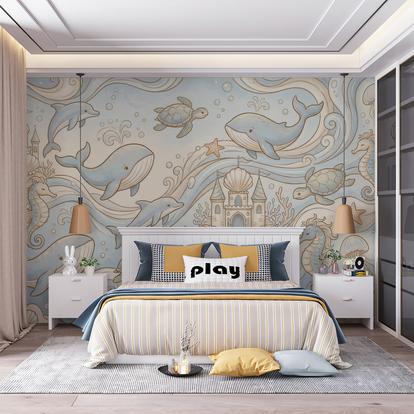 Whimsical Pastel Ocean Friends & Castle Mural — Vivawalls Store