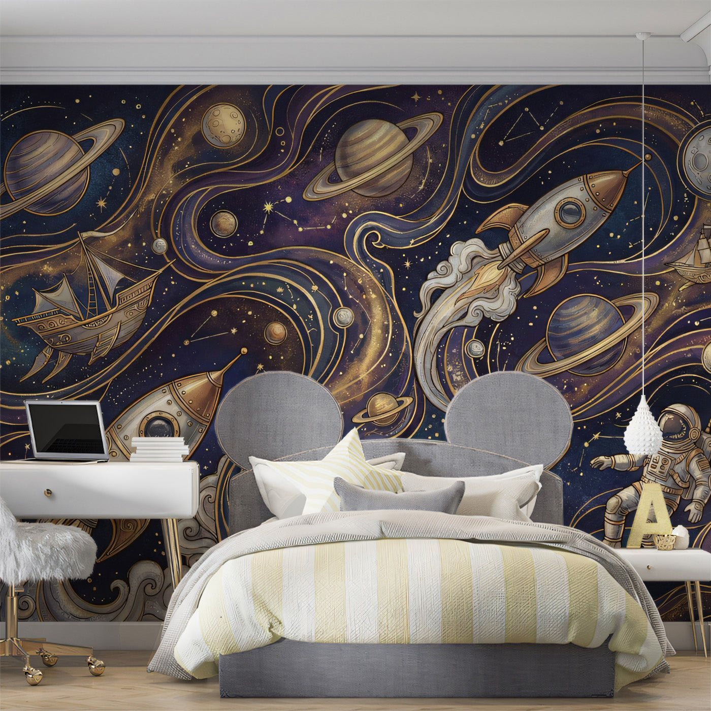 Vintage Cosmic Space & Rocket Exploration Art Mural — Vivawalls Store