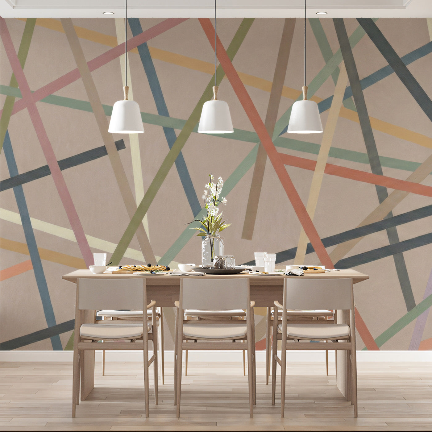 Modern Abstract Geometric Intersecting Lines Mural — Vivawalls Store