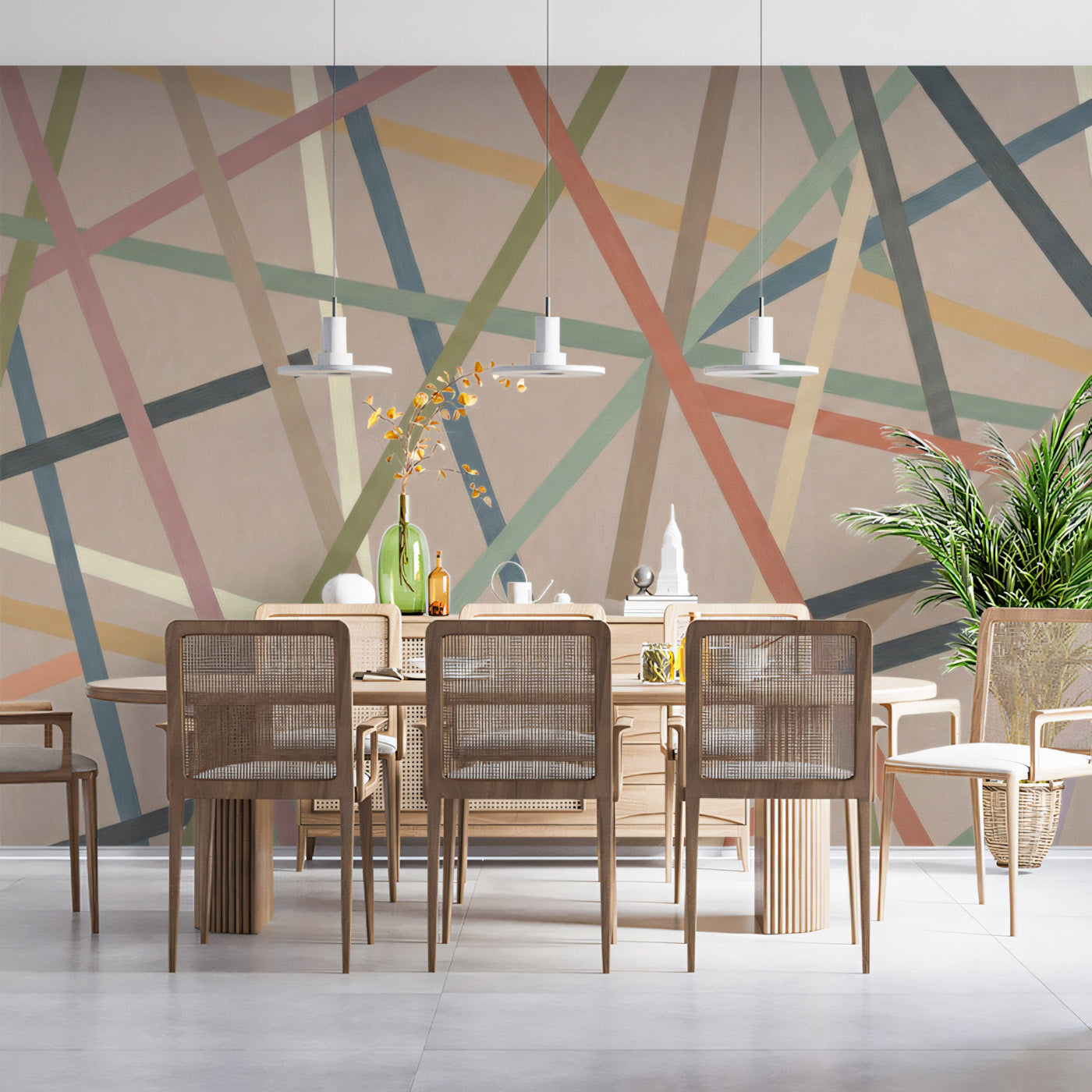 Modern Abstract Geometric Intersecting Lines Mural — Vivawalls Store