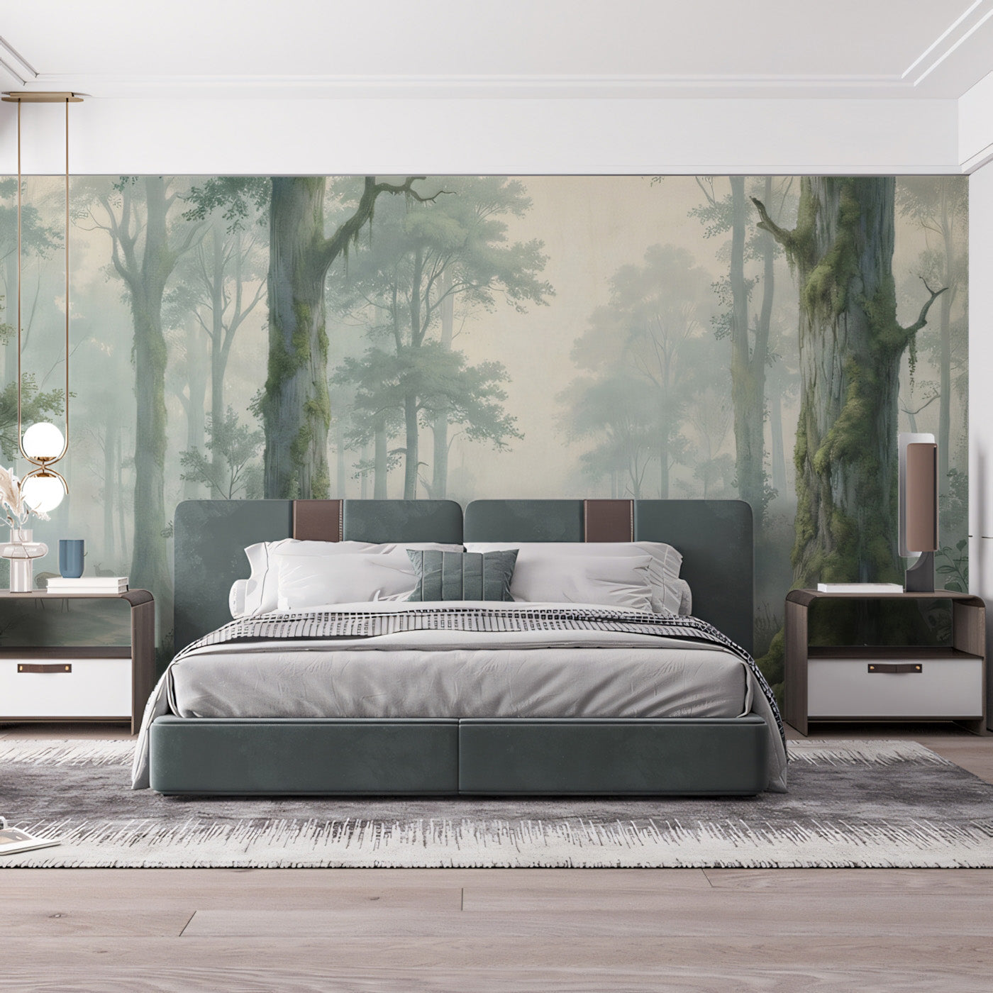 Misty Forest Deer Mural Wallpaper for Calming Interiors — Vivawalls Store