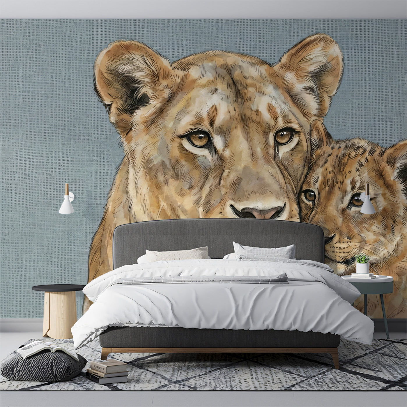 Rainbow and Sleeping Bear Mural Wallpaper for a Nursey | Beige, Orange ...