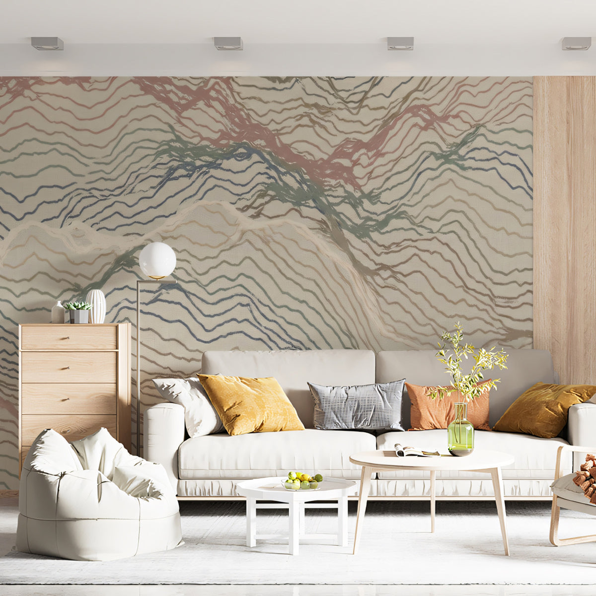 Abstract Topographic Line Wallpaper, Modern Contour Map Wall Mural, Mi ...