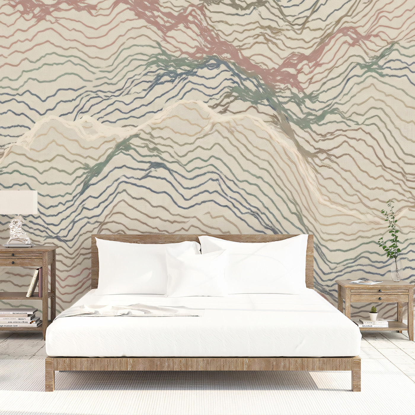 Abstract Topographic Line Wallpaper, Modern Contour Map Wall Mural, Mi ...