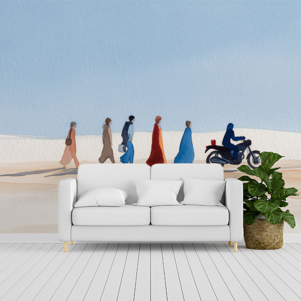 Minimalist Journey Watercolor Wallpaper, Vast Desert and Sea Wall Mura ...