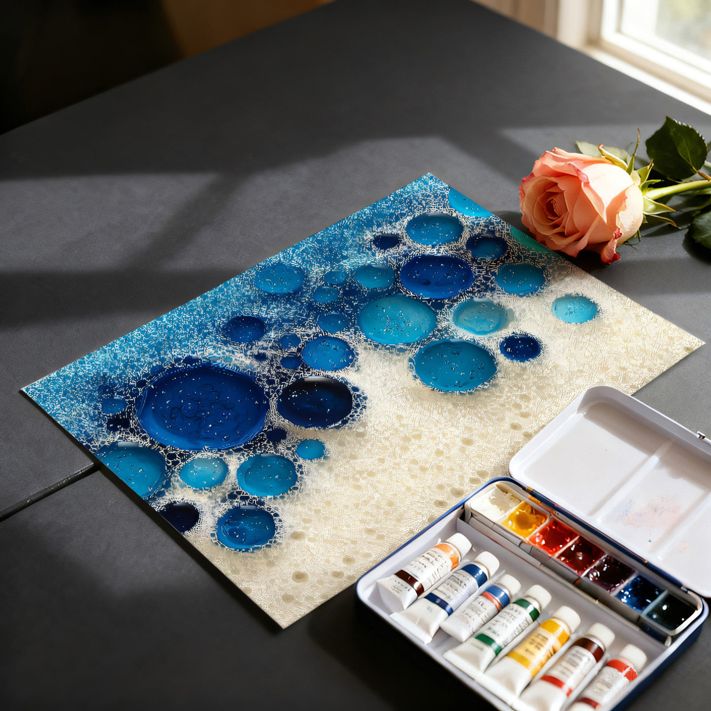 Abstract Ocean Blue Paint Bubbles Wall Mural Custom Size, Peel and Sti ...