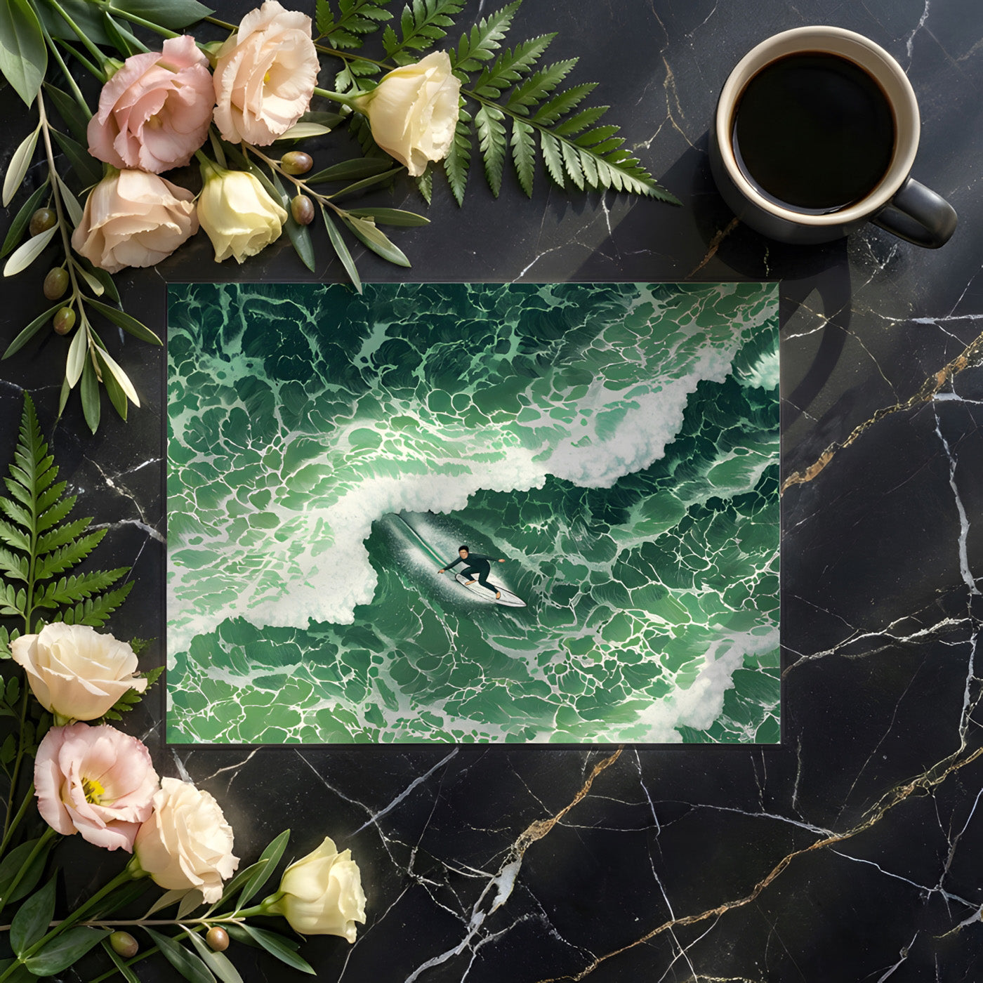 Emerald Ocean Surfer Mural Wallpaper - Artistic Marine Art — Vivawalls ...