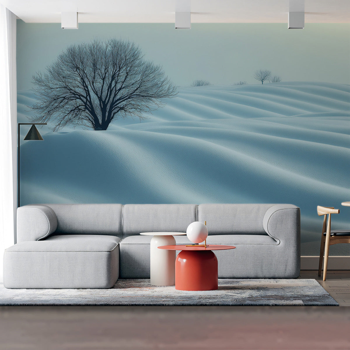 Carta da parati murale con albero di duna innevata | Decorazione moder ...