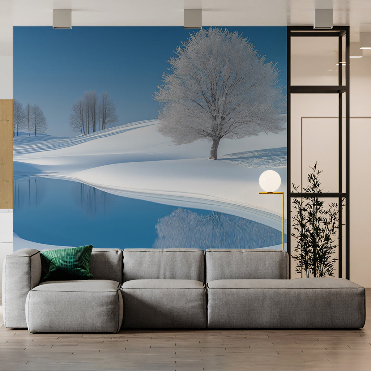 Papel tapiz mural con paisaje de árbol cubierto de nieve | Decoración ...