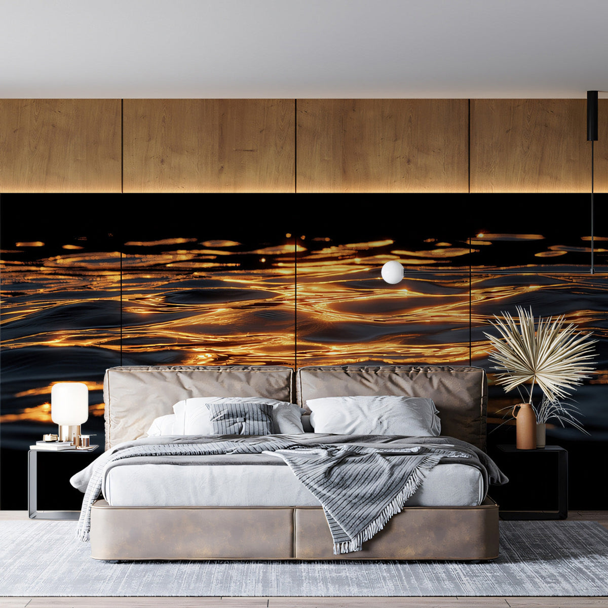 Papel tapiz mural para dormitorio con ondas de agua doradas | Decoraci ...