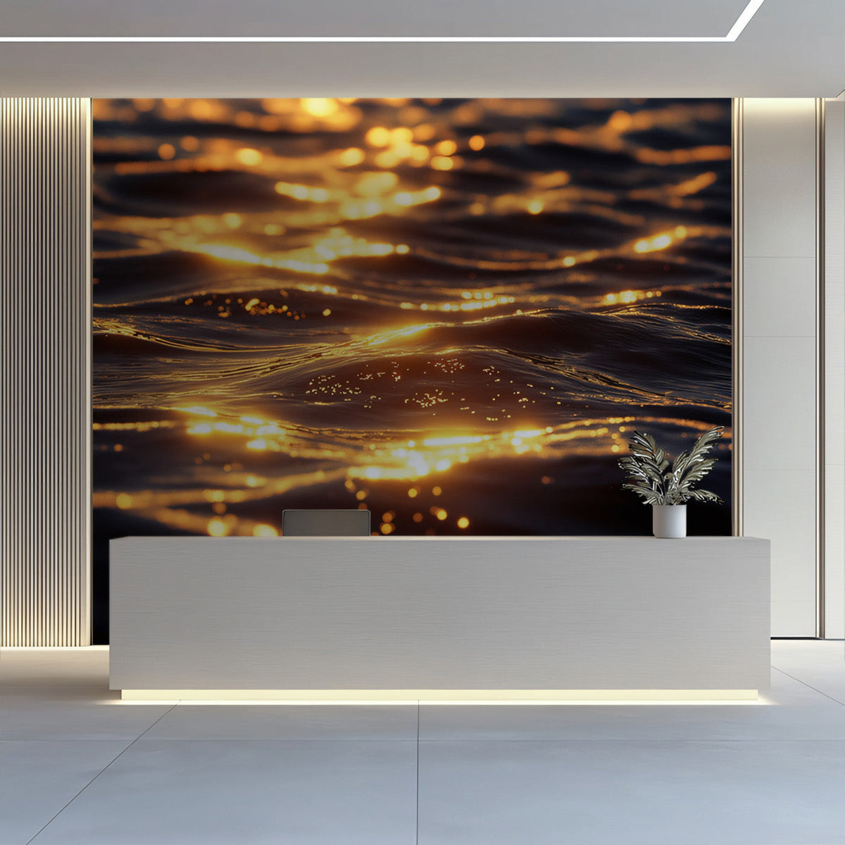 Papel tapiz mural para dormitorio con ondas de agua doradas | Decoraci ...