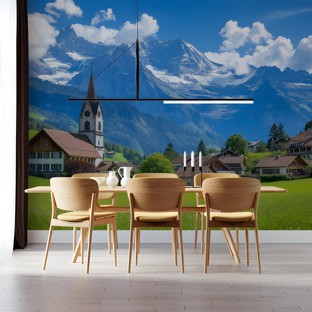 Papel tapiz mural de pueblo alpino | Decoración rústica serena ...